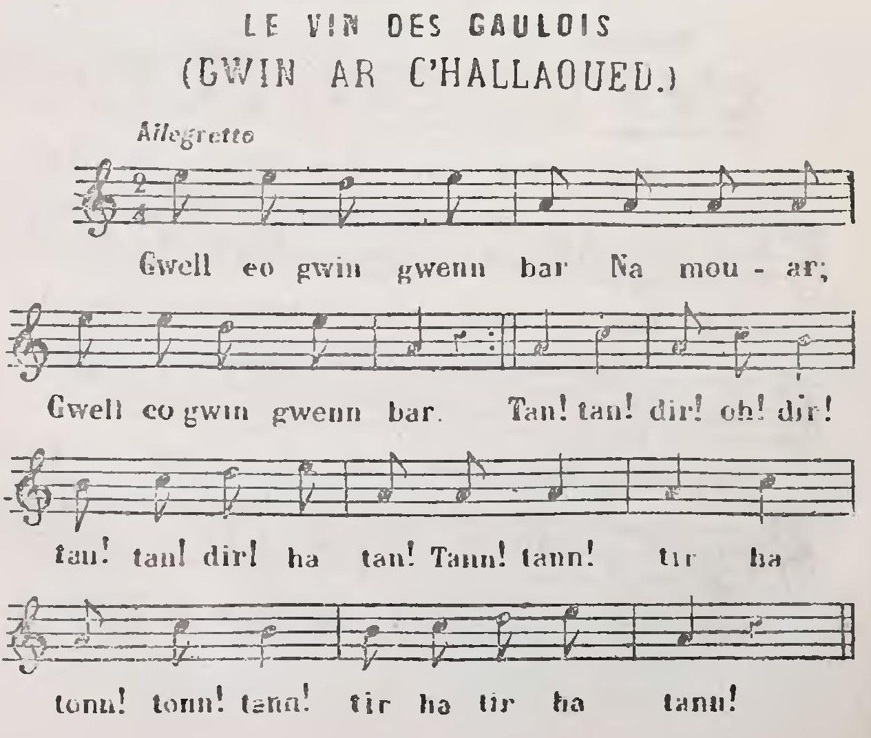 Le Vin des Gaulois (Gwin ar C’hallaoued) : partition